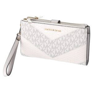 Michael Kors Jet Set Travel Large Double Zip Wallet MK Signature Multi Python Design (Light Cream)