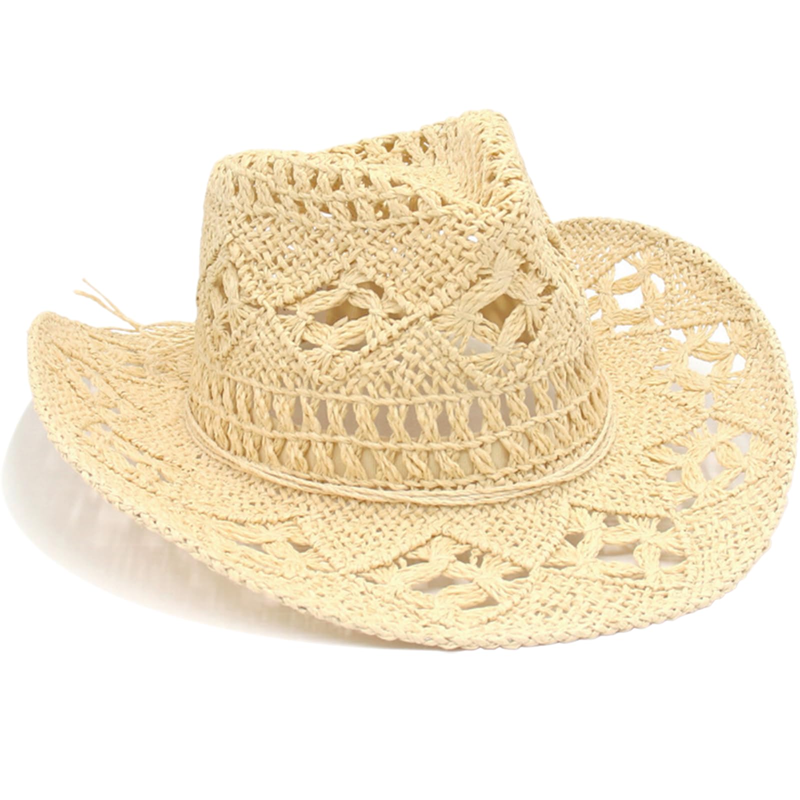 Zuhekti Straw Cowboy Hats for Women Sparkly Western Cowgirl Hat for Holiday Party Foldable Vacation Beach Sun Hat with Wide Brim,Beige