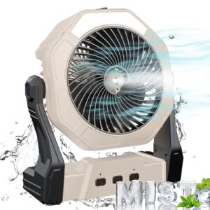 ausic portable misting fan, 10000mah usb rechargeable battery powered fan with mister, 8-inch cooling mist fan with 250ml water tank & led lantern, for home desk, camping, outdoor&indoor use