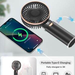 JMOSTRG Handheld Fan - Portable Fan 5200mAh, Metal Handle Mini Hand Held Fan Foldable, USB Rechargeable Personal Fan Power Bank, 6 Speeds Quiet Handheld Fan with LED Display, Cooling Fan for Travel