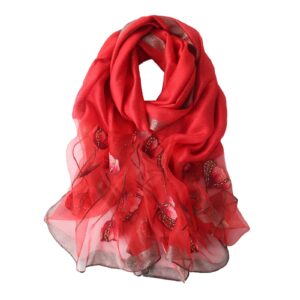 lzylvta silk scarf elegant soft scarf shawls and wraps for weddings embroidered silk scarf shade scarves for women (red)