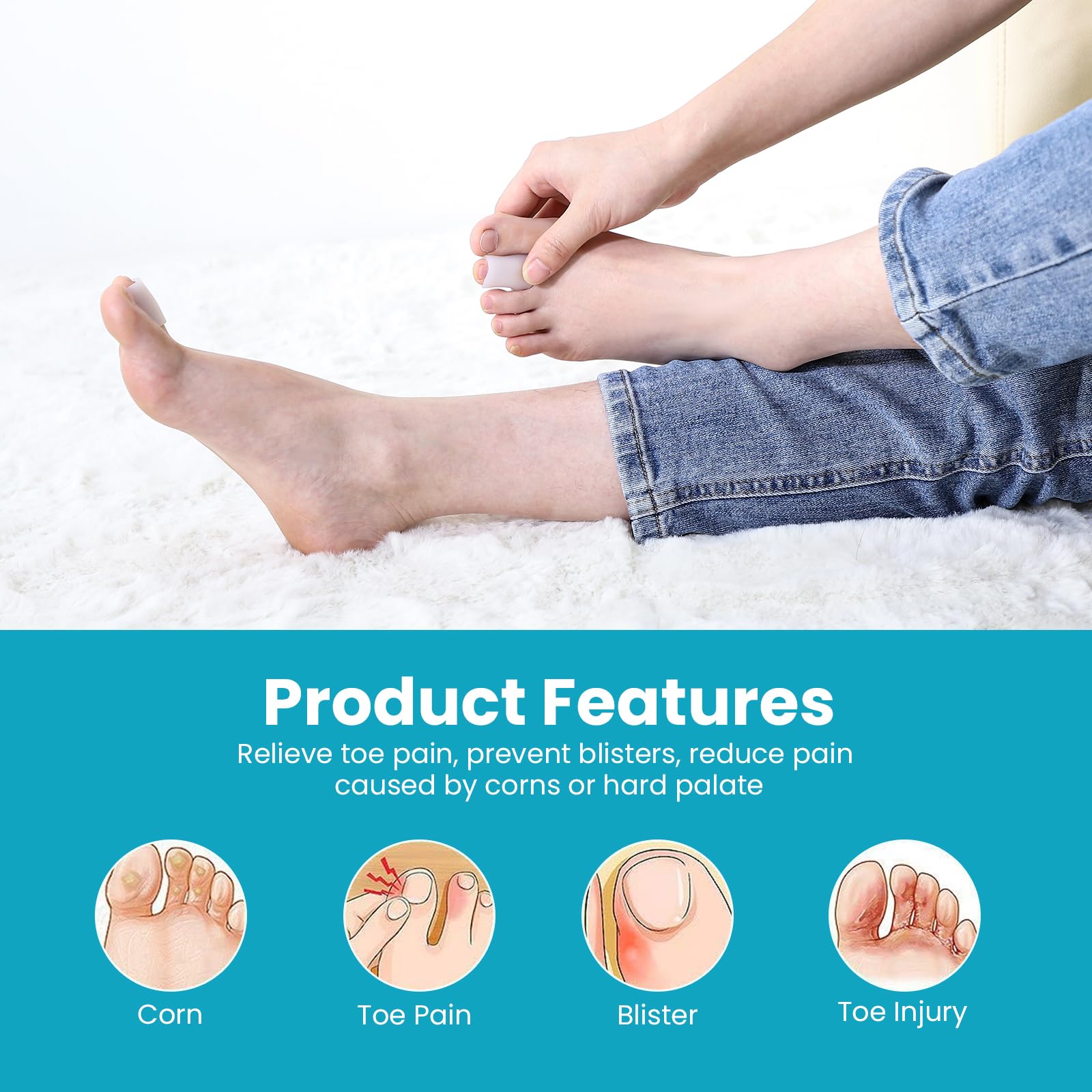 Povihome Toe Sleeves, Toe Protectors, 12 Pack Toe Tube Pads for Hammer Toe,Stubbed Toe,Corns, Calluses Protect (3 Different Sizes, White)