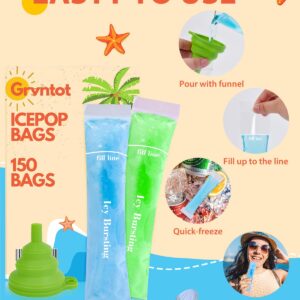 150 Disposable Ice Popsicle Mold Bags (8x2") for DIY Natural Fruit Snacks, Juice & Smoothies, Ice Pops Molds | BPA-Free, Zip Seals, Funnel Included