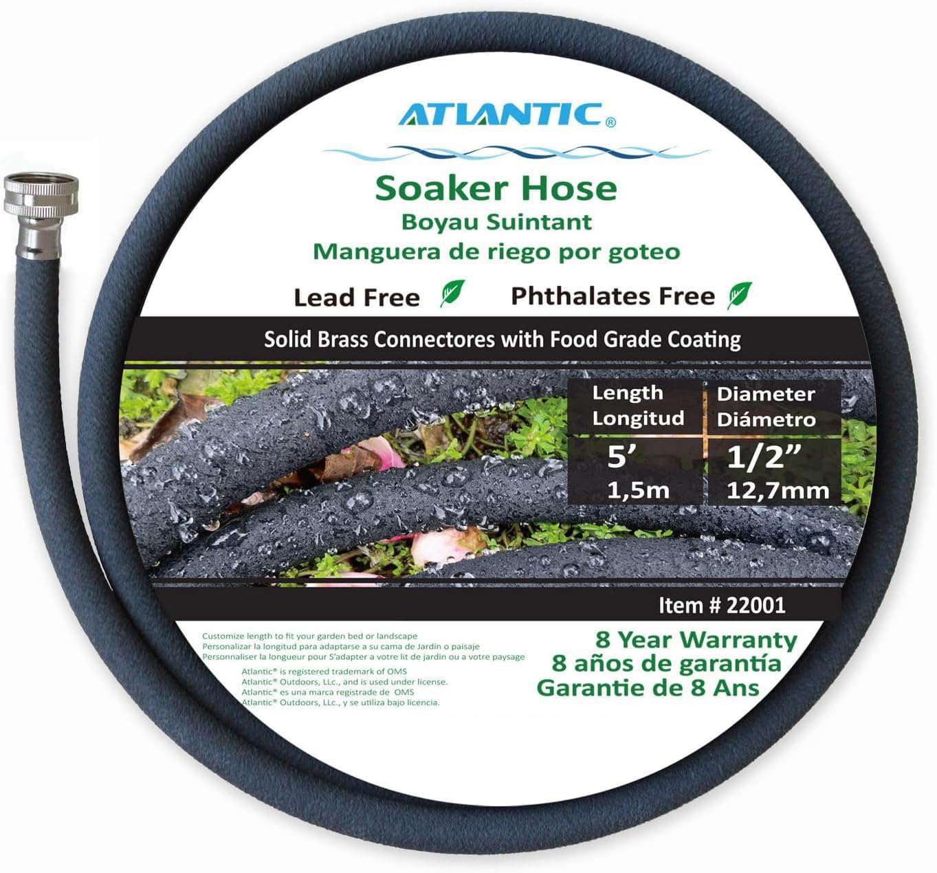 Atlantic Short Soaker Hose 1/2 IN.x 5FT, Solid Brass Connectors