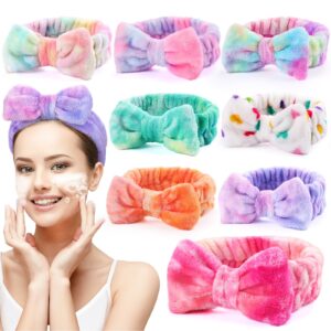 umiku 8 pack women's soft coral fleece headbands - makeup headwraps with bow, head wraps for facial washing, skincare, and spa gifts or party favors