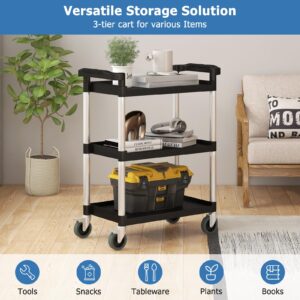 Toolsempire 3 Tier Rolling Utility Cart, Utility Cart with Lockable Wheels, Heavy Duty Tool Trolley Metal Utility Cart Service Cart for Kitchen, Office, Restaurant, Home