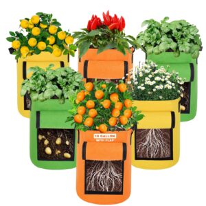 hyh 6 pack 10 gallon potato grow bags with flap colorful plant grow bags for growing potatoes heavy duty thickened nonwoven fabric grow bags pots gardening vegetable growing bags with durable handles