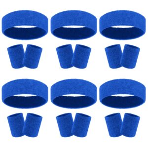 18 pcs sweatbands headband wristband set colorful striped terry cloth sports athletic gym 80s sweat headbands (6pack-royle blue)