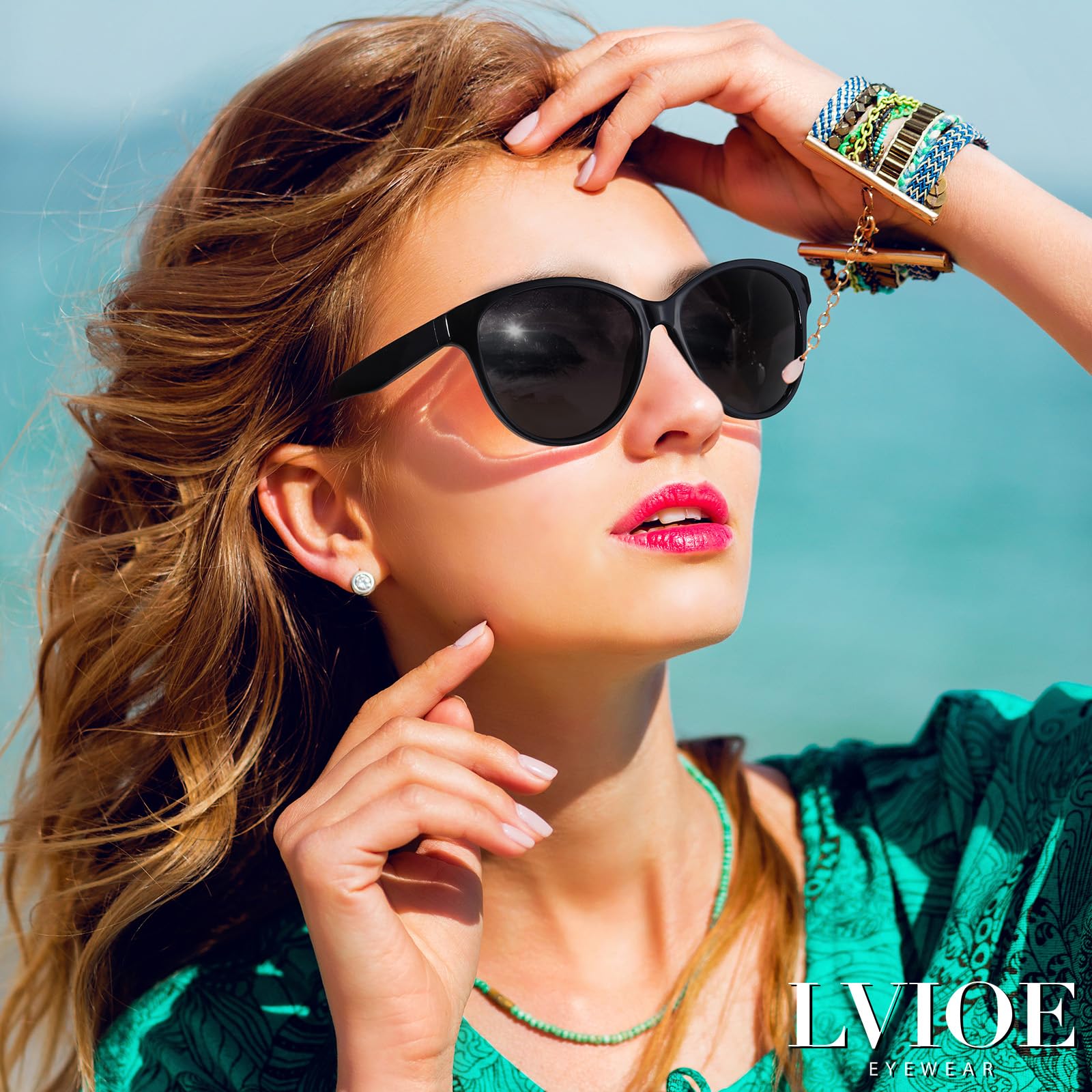 LVIOE Polarized Cat Eye Sunglasses for Women Trendy Classic Retro Shades with UV400 Protection for Driving Fishing LS8091