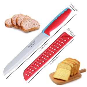 MONGSEW Bread Knife with Sheath, 8 inch Serrated Bread Knife for Homemade Bread, Bread Cutter with Ergonomic Dual-Color Handle, Great for Slicing Homemade Bread, Bagels, Cake (8 inch)