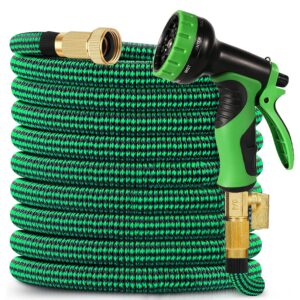 150 ft expandable garden hose - new flexible water hose 150ft with 10 pattern spray nozzle, 3/4 solid brass connectors, retractable latex core - lightweight expanding hose