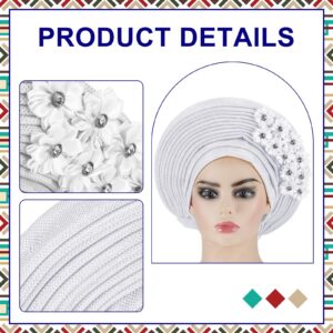 Cuffbow 2 Pcs Gele African Head Wraps Nigerian Auto Gele Headties with Stones Turbans Hats for Black Women Wedding Party (Black, White)