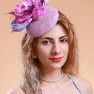 Cizoe Fascinators Hat for Women Kentucky Derby Headpiece Tea Party Hats Feather Wedding Headware Bridal Headpiece(lavender)