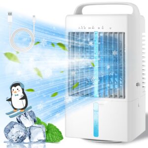 portable air conditioners, 900ml cooling fan evaporative air cooler small portable ac with 3 speeds, 2 mist, 7 colors led light & 2/4h timer, personal mini air conditioner for room bedroom office desk