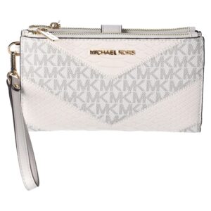 michael kors jet set travel large double zip wallet mk signature multi python design (light cream)