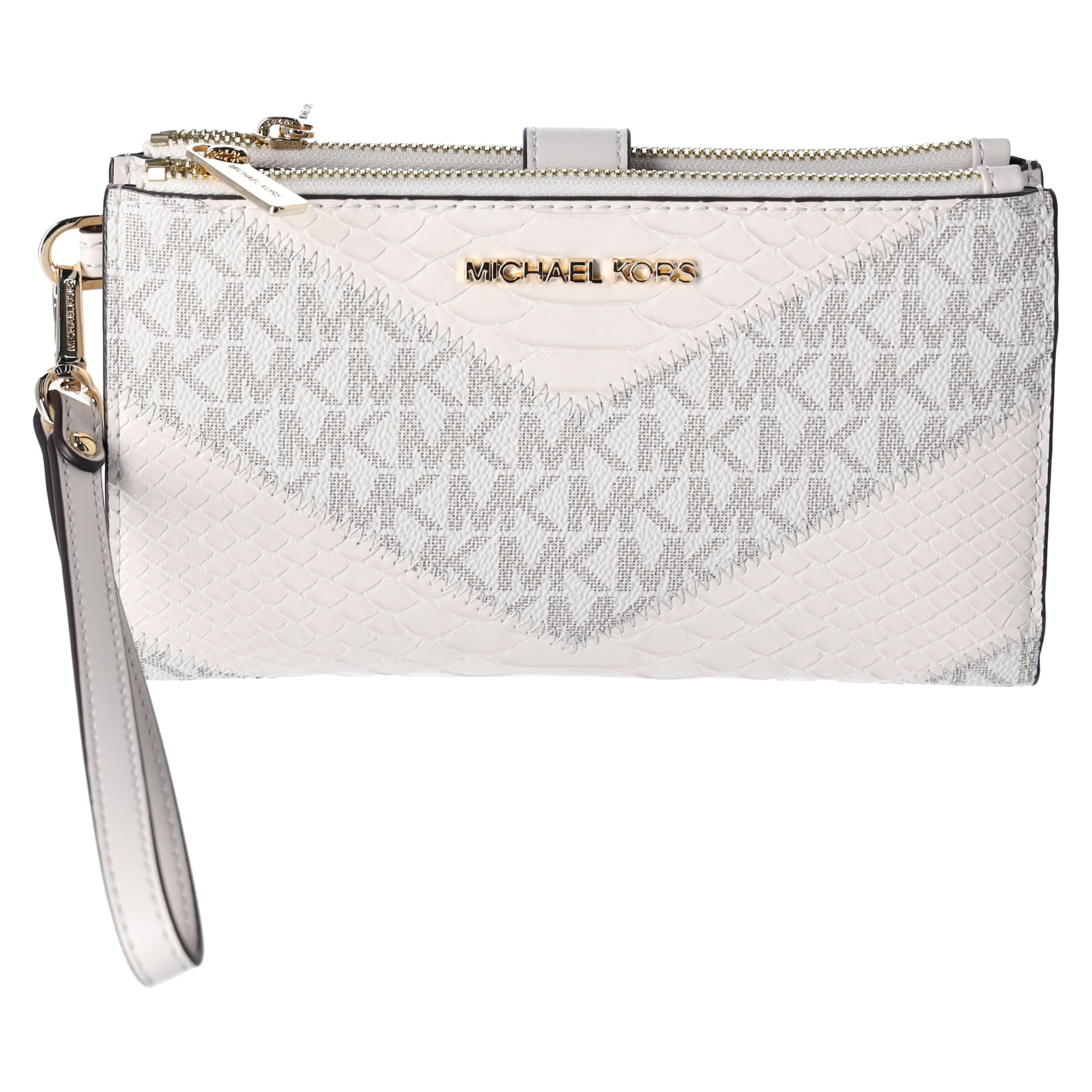 Michael Kors Jet Set Travel Large Double Zip Wallet MK Signature Multi Python Design (Light Cream)