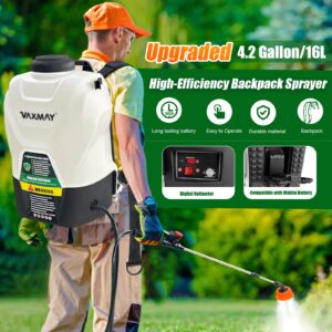 Backpack Sprayer 4 Gallon Battery Powered Garden Sprayer, VaxMay Electric Sprayer Works with Makita 18V Battery, Battery Weed Sprayer 75 PSI, Telescopic Wand, 4 Nozzles, 2.5Ah Battery&Charger included