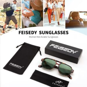 FEISEDY Retro Square Aviator Sunglasses Women Men, 70s Vintage Rectangle UV400 Sun Glasses B9120