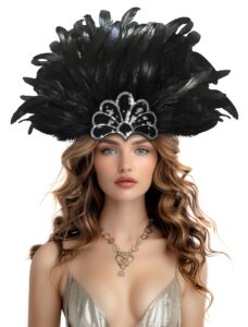 jegermig black feather sequin headwear carnival headpiece showgirl cosplay accessories for women