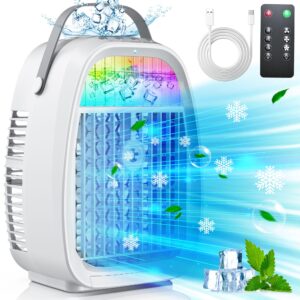 ai portable air conditioners fan,tytab evaporative mini air conditioner,portable ac air cooler with 4 in 1 humidifier fan conditioner 7 colors light, 3 speed ac portable for room bedroom office desk