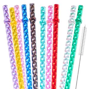 10 pack swirl straws for starbucks tumbler, reusable 11" long hard plastic shiny crystal tumbler replacement drinking straws for 16 oz 20 oz 30 oz stanley, yeti tumblers with cleaning brush