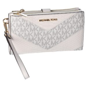 Michael Kors Jet Set Travel Large Double Zip Wallet MK Signature Multi Python Design (Light Cream)