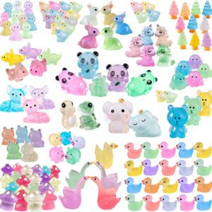 elpizofos 130pcs various luminous mini resin animal figurines glow in the dark miniature figures ornament fairy garden accessories aquarium landscape bonsai dollhouse decor