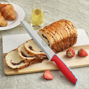 MONGSEW Bread Knife with Sheath, 8 inch Serrated Bread Knife for Homemade Bread, Bread Cutter with Ergonomic Dual-Color Handle, Great for Slicing Homemade Bread, Bagels, Cake (8 inch)