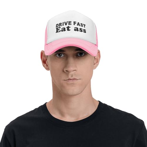 Drive Fast Eat Ass Funny Hat Unisex Adult Trucker Caps Fishing Adjustable Cap Classic Sport Hats Pink