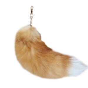 alpertie fluffy real fox fur tail keychain tassel bag cosplay tails charm handbag accessory hook pendant(gold)