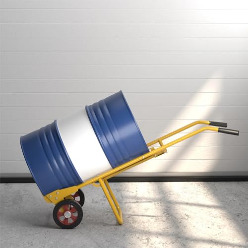 Saranya 18 Shop New Yellow Drum Hand Truck 1200 Lbs Capacity Heavy-Duty Steel Dolly Drum Cart 2 Rubber Wheels Gallon Dayton Industrial Fuel Barrel Factory Garage Transport 22.5" L x 19.5" W x 61" H