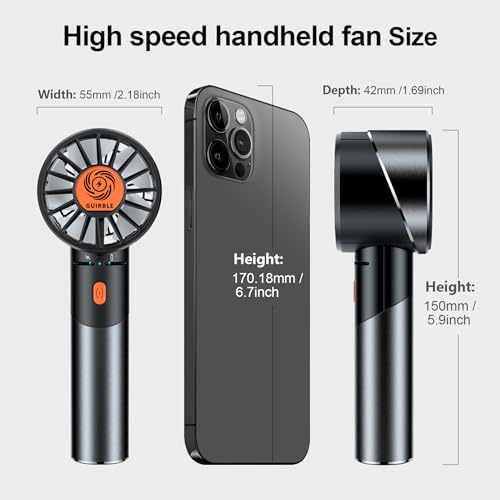 Guirble Handheld Fan,Portable Turbo Fan,Powerful Personal Fan(7000rpm High-Speed Motor,Battery Work 3-16 H),USB Rechargeable Mini Handheld Fan for Travel/Outdoor/Gift/Makeup (Black)