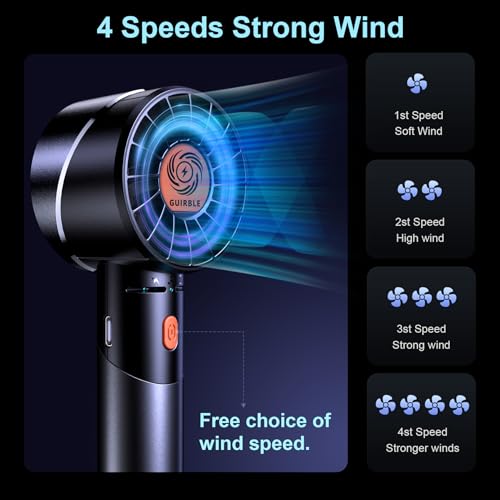 Guirble Handheld Fan,Portable Turbo Fan,Powerful Personal Fan(7000rpm High-Speed Motor,Battery Work 3-16 H),USB Rechargeable Mini Handheld Fan for Travel/Outdoor/Gift/Makeup (Black)