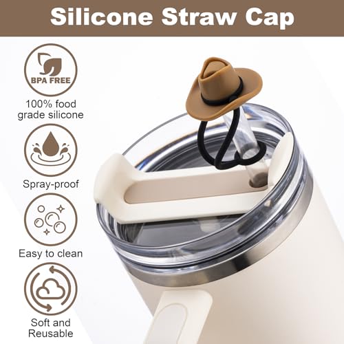 Straw Cover Cap for Stanley Cup 30 40 oz, Silicone Straw Toppers Cowboy Hat, Tumbler Cup Accessories for 10mm 0.4in Straw Cute Gifts for Women