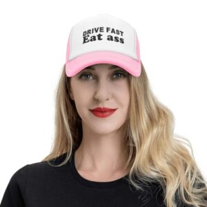 Drive Fast Eat Ass Funny Hat Unisex Adult Trucker Caps Fishing Adjustable Cap Classic Sport Hats Pink