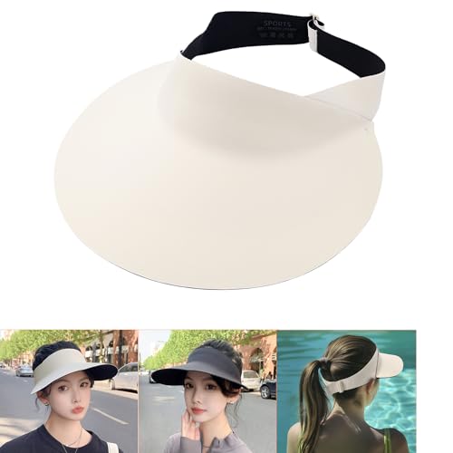 Women Wide Brimmed Non-Trace Ponytail Sunscreen Visor, Foldable Beach Sun Hat with UV Protection for Women Young Girls Light Gray