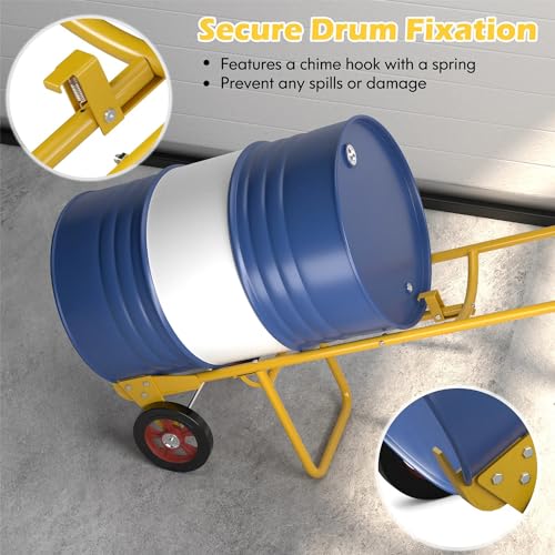 Saranya 18 Shop New Yellow Drum Hand Truck 1200 Lbs Capacity Heavy-Duty Steel Dolly Drum Cart 2 Rubber Wheels Gallon Dayton Industrial Fuel Barrel Factory Garage Transport 22.5" L x 19.5" W x 61" H