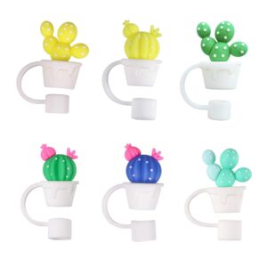 6-pack cactus silicone straw cover cap for stanley compatible with 30 & 40 oz tumblers with handles drinking straw toppers reusable straw tips lids fits 0.4 in/10 mm straws cups accessories