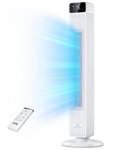 ezify tower fan for bedroom 40 inch, 25ft/s velocity floor fan, 30db quiet standing fan, 90° oscillating fan, 6 speeds, 4 modes, 12h timer, cooling fan with remote for home living room office, white