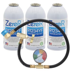 zeror performance boost kit for r1234yf refrigerant ac systems | 24" charging hose with gauge | 3 cans