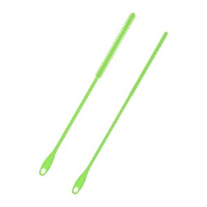 2pcs silicone straw brushes, 6mm+8mm extra long straw cleaning brush reusable bottle straw washing tool with hanging ring bendable crevice brush pipe cleaners for smoothie straw (green)