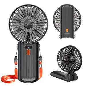 portable fan handheld fan, mini hand held fan, 6-15h cooling small personal fan, 180° foldable mini desk fan with 4 quiet speed, neck fan w/lanyard for kids women men travel outdoor office, black