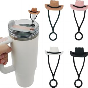 4 pack silicone cowboy hat straw covers cap compatible with stanley cup 30 40 oz, cute funny tumbler straw topper accessories for man & woman gift