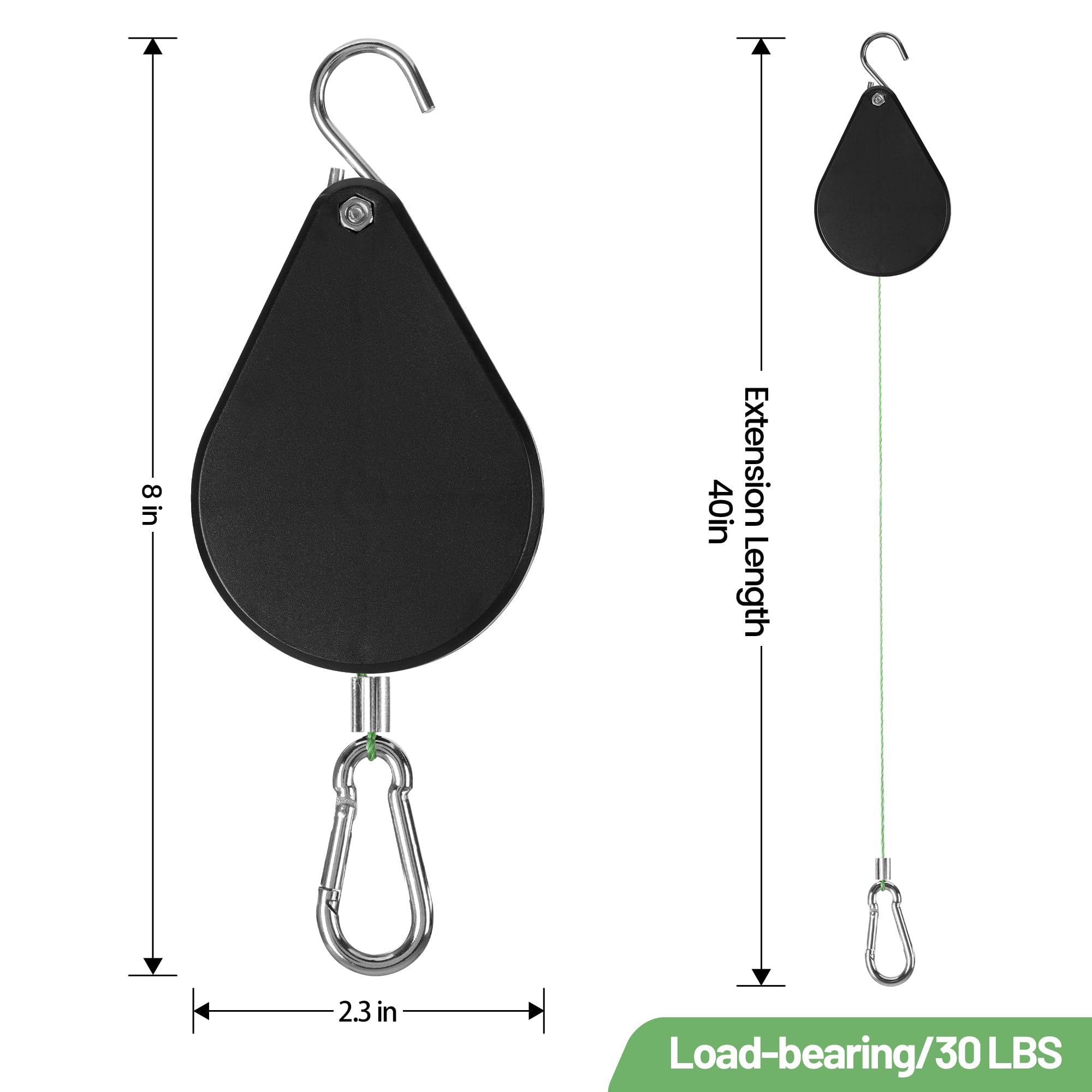 Kitwinney Retractable Plant Hanger - Upgrade Plant Pulleys for Hanging Plants, Easy to Raise and Lower, Suitable for Garden Flower Pots, Hanging Planter, Bird Feeder（Black, 4 PCS）