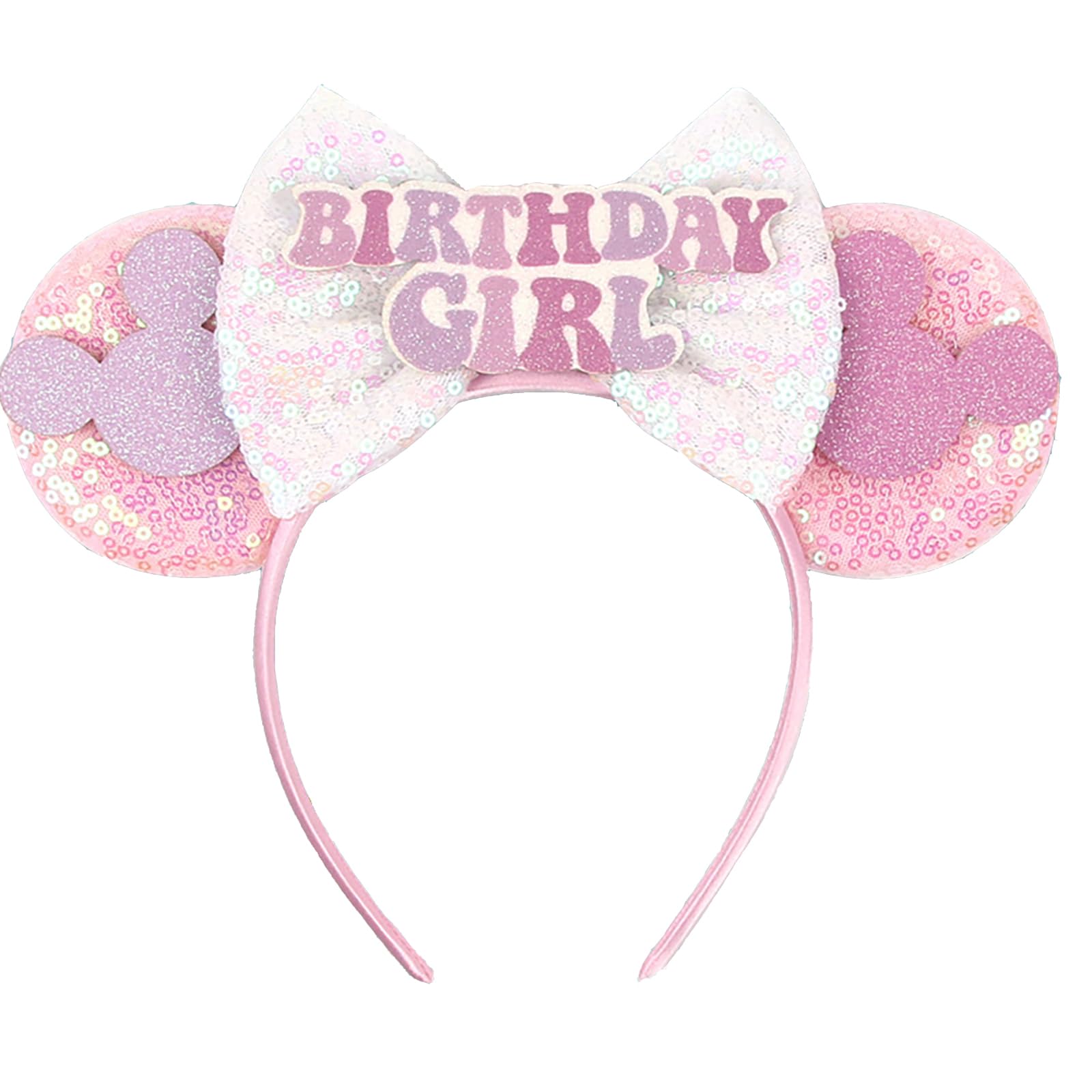 RAZKO Pink Minnie Ears Hair Accessory, Mouse Headband for Women Girls (Birthday Girl-Pink M)