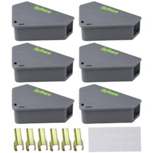 mouse bait stations for mice outdoor and indoor - mice bait stations box with keys fully safety design and key required keeps children and pets safe, tamper-proof, weatherproof 6 pack (gray)