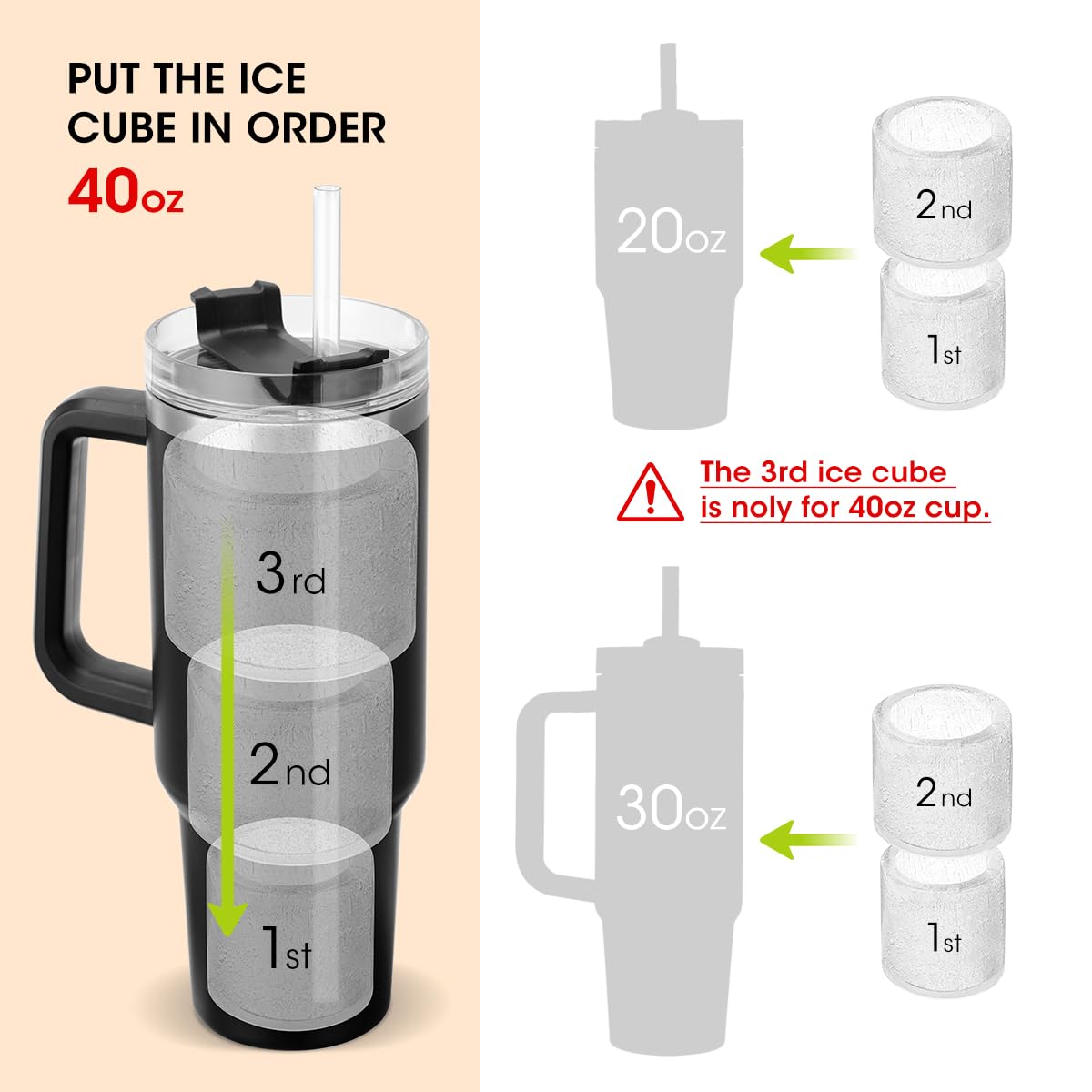 Aieve Ice Cube Tray for Stanley Cup, Aieve Ice Mold Silicone Ice Tray for 40oz 30oz Stanley Tumbler Stanley Cup Accessories with 4 pcs Straws (Green)