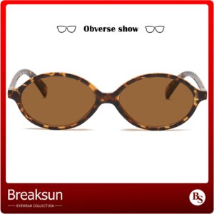 Breaksun Retro Oval Sunglasses for Women Men Small Round Sunnies 90s Vintage Style (Leopard/Brown)