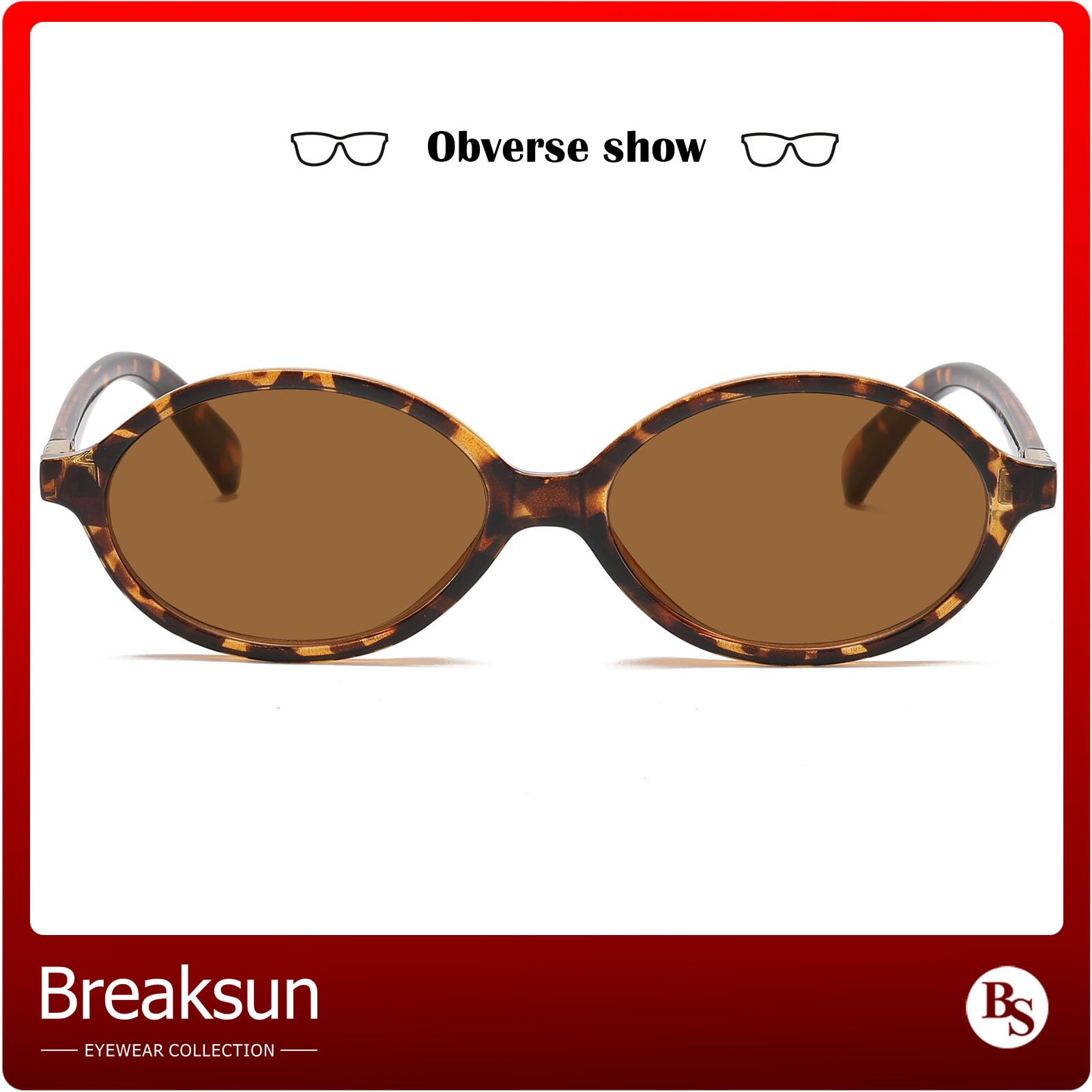 Breaksun Retro Oval Sunglasses for Women Men Small Round Sunnies 90s Vintage Style (Leopard/Brown)