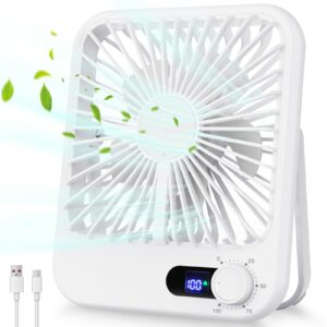 travel fan for sleeping, portable fan for travel rechargeable with digital display, 100 speed wind personal usb fan with variable speed knob, small desk fan for bedroom travel essentials, white